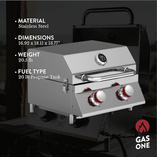 GASONE Portable 16-inch Tabletop Propane Grill in Stainless Steel GPT ...