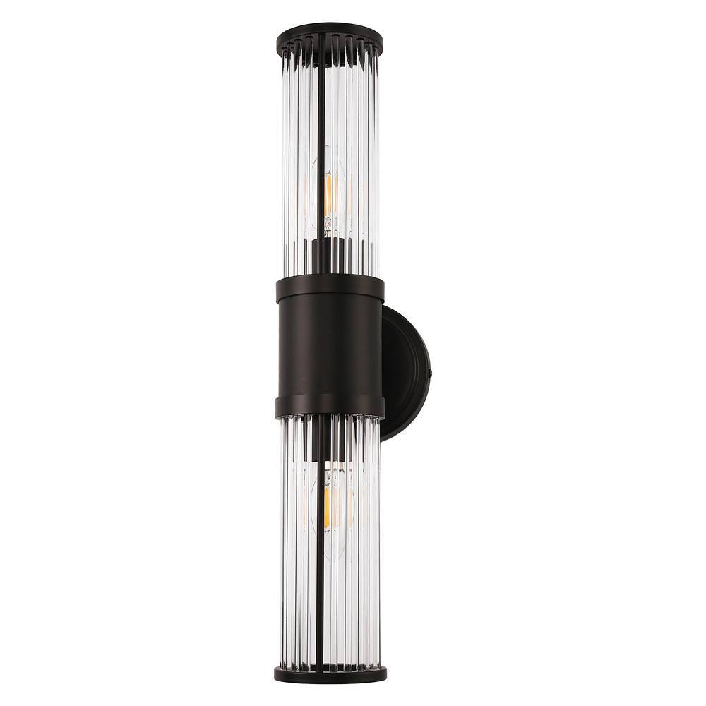 YANSUN 3 in. 2-Light Modern Crystal Vanity Light, Black Bathroom Wall ...