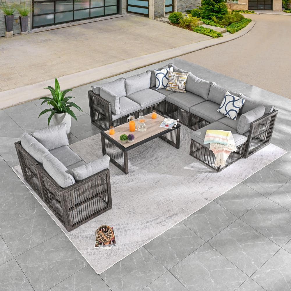 Patio Festival 10-Piece Wicker Patio Conversation Sectional Seating Set ...