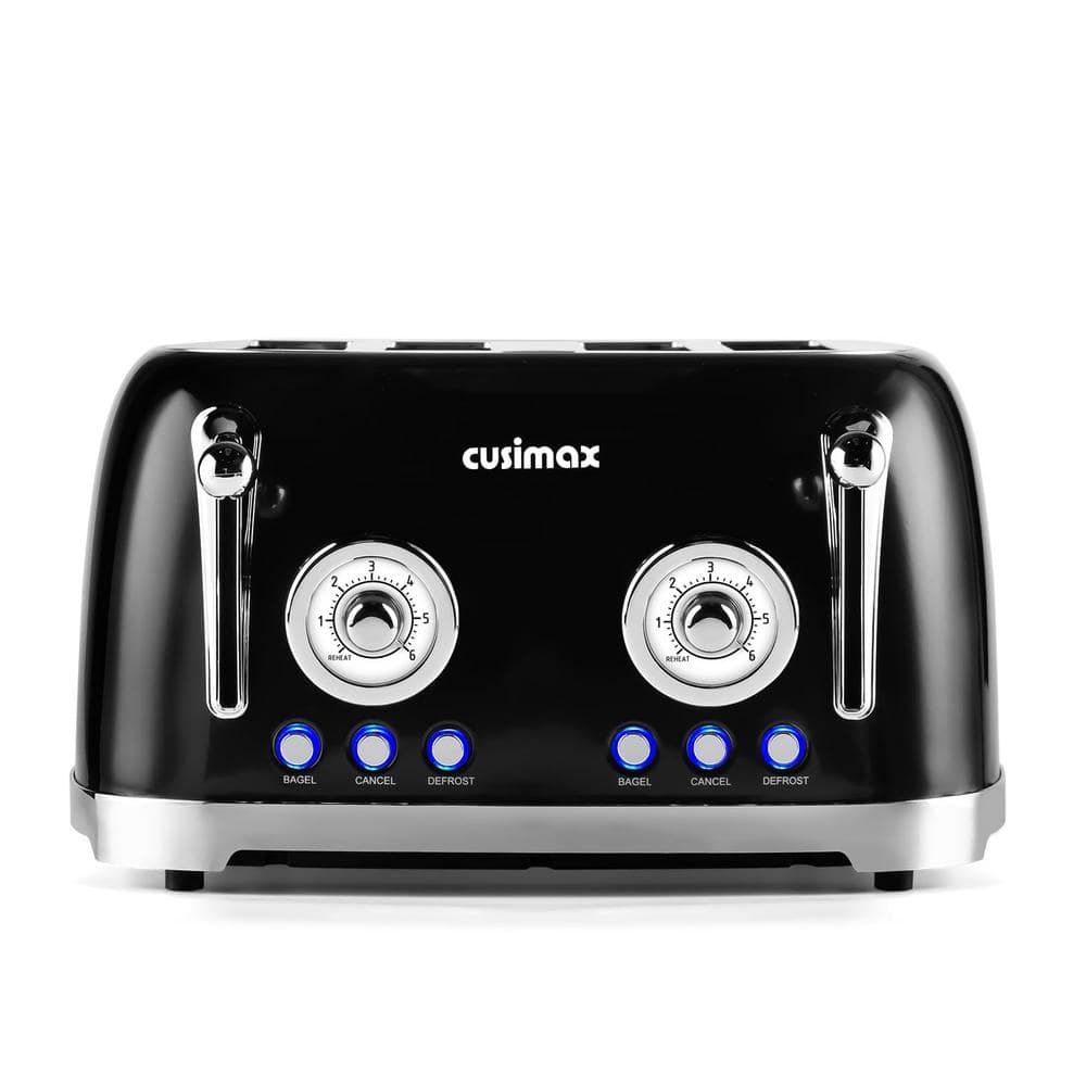JEREMY CASS 4-Slice Black Wide Slot Toaster with 6 Toast Settings and 4 ...