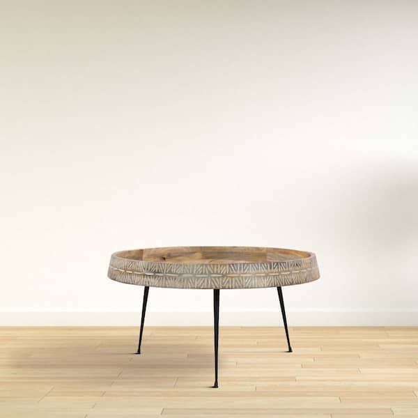 THE URBAN PORT Gia 28.5 in. Natural Brown and Black Round Wooden ...
