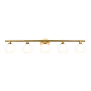 Neoma 30 in. 4-Light Modern Gold Vanity Light with Opal Etched Glass ...