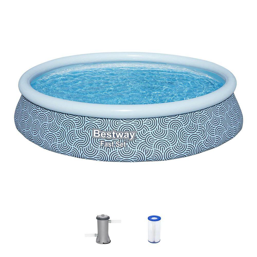 Bestway Fast Set 13' x 33" Round Inflatable Swimming Pool Set, Rattan ...