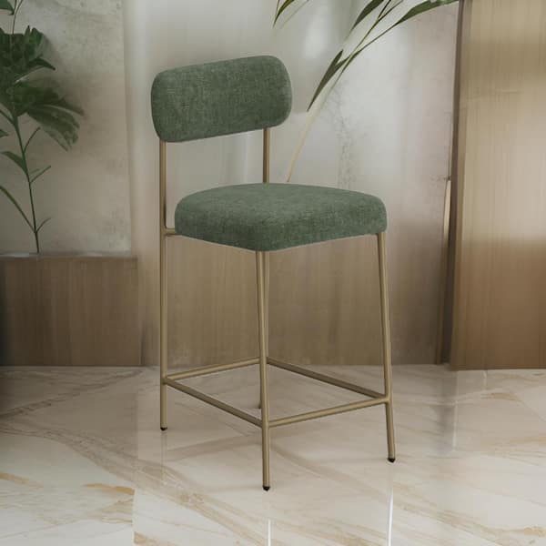 Benjara Iffa Olive Green and Gold Wood Frame Barstool Chair with ...