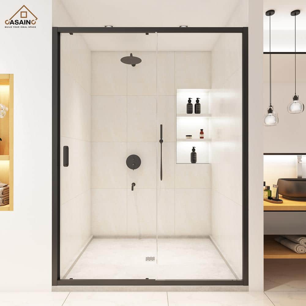 CASAINC 60 in. W x 72 in. H Framed Single Sliding Shower Door in Matte ...