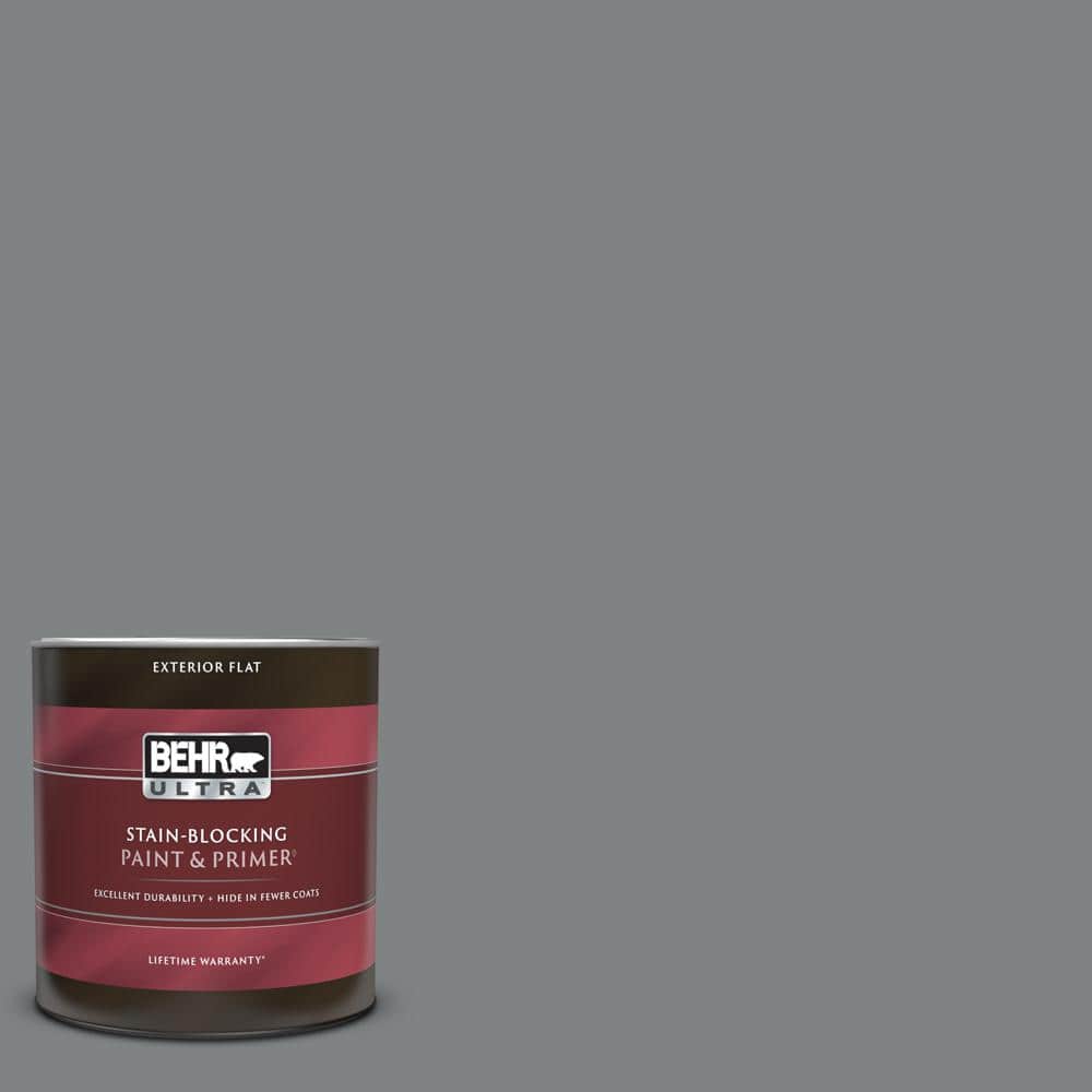 BEHR ULTRA 1 qt. #PPU26-03 Legendary Gray Flat Exterior Paint & Primer ...