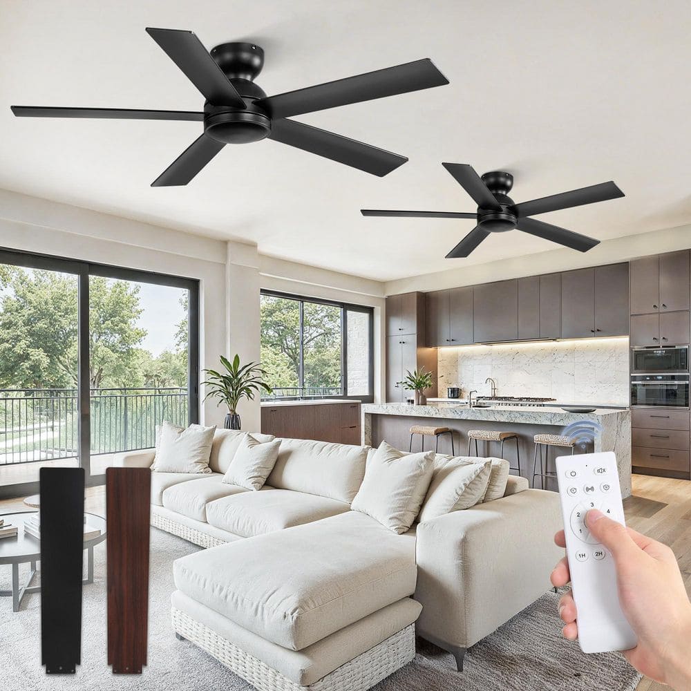 MOKSILED 2-Pack 48 in. Flush Mount Indoor Black Standard 6-Speed ...