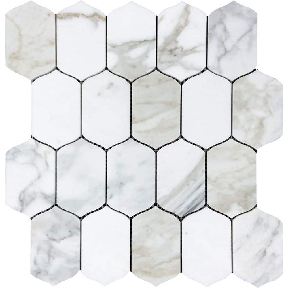 Apollo Tile Serena 12 in. x 13 in. Polished Misty White Gray Calacatta ...