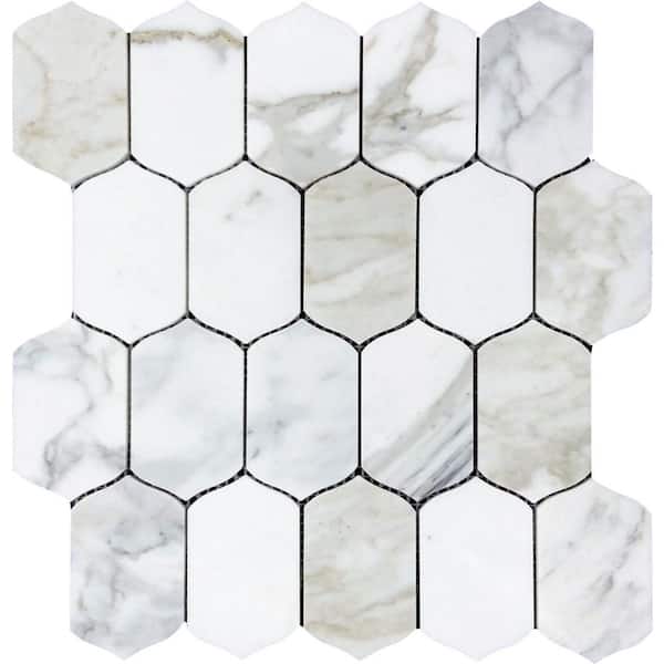 Apollo Tile Serena 12 in. x 13 in. Polished Misty White Gray Calacatta ...