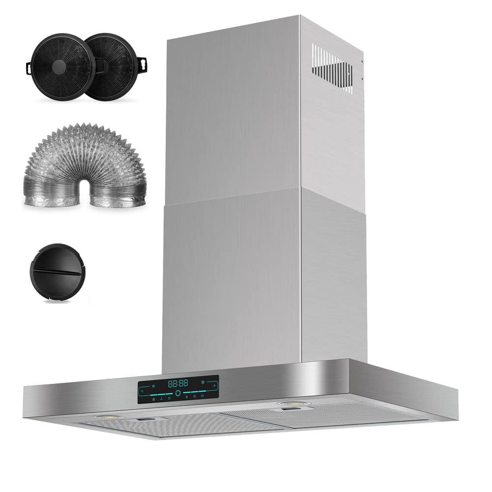 Denjol 29.53 in. 900 CFM Ducted Wall Mount Range Hood Stainless Steel ...