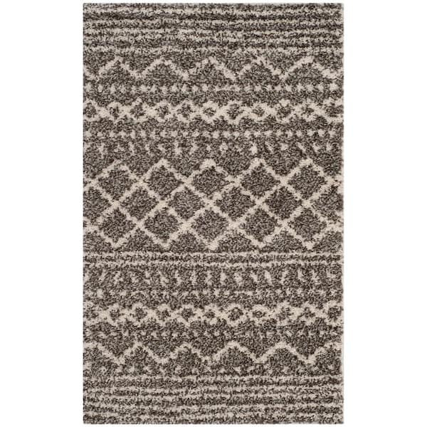 SAFAVIEH Arizona Shag Brown/Ivory 4 ft. x 6 ft. Geometric Lodge Area ...