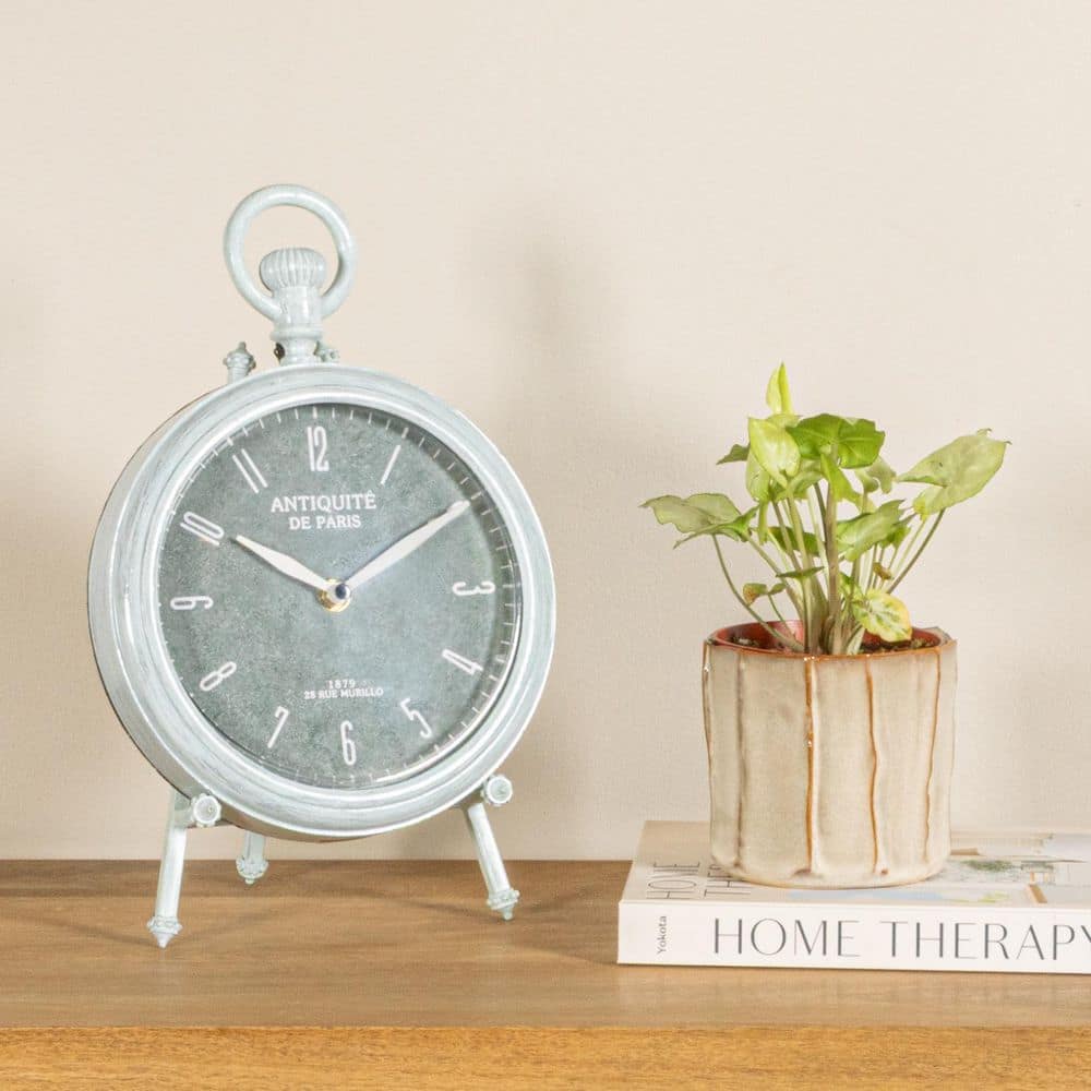 Storied Home Antique White Analog Pewter Mantel Clock EC1906 - The Home ...
