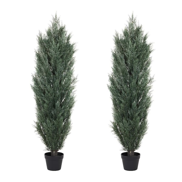 poetree 5 ft. Artificial Dark Green Cedar Pines Topiary Tree in Pot 2 ...