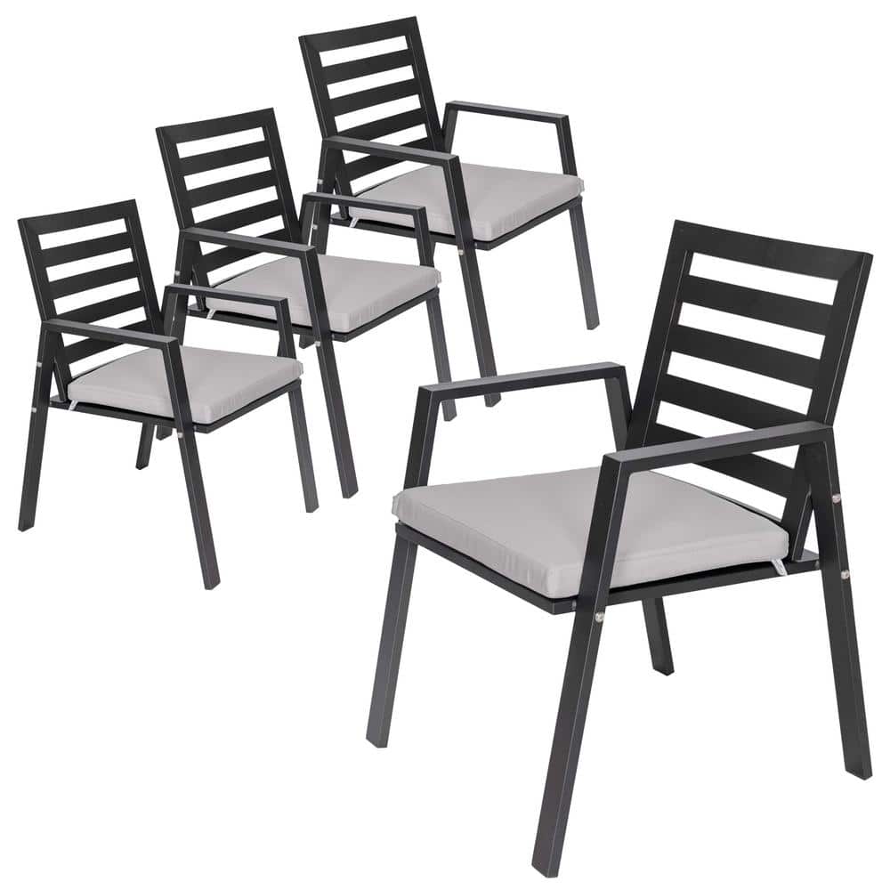 Leisuremod Chelsea Modern Outdoor Dining Chair in Black Aluminum with ...