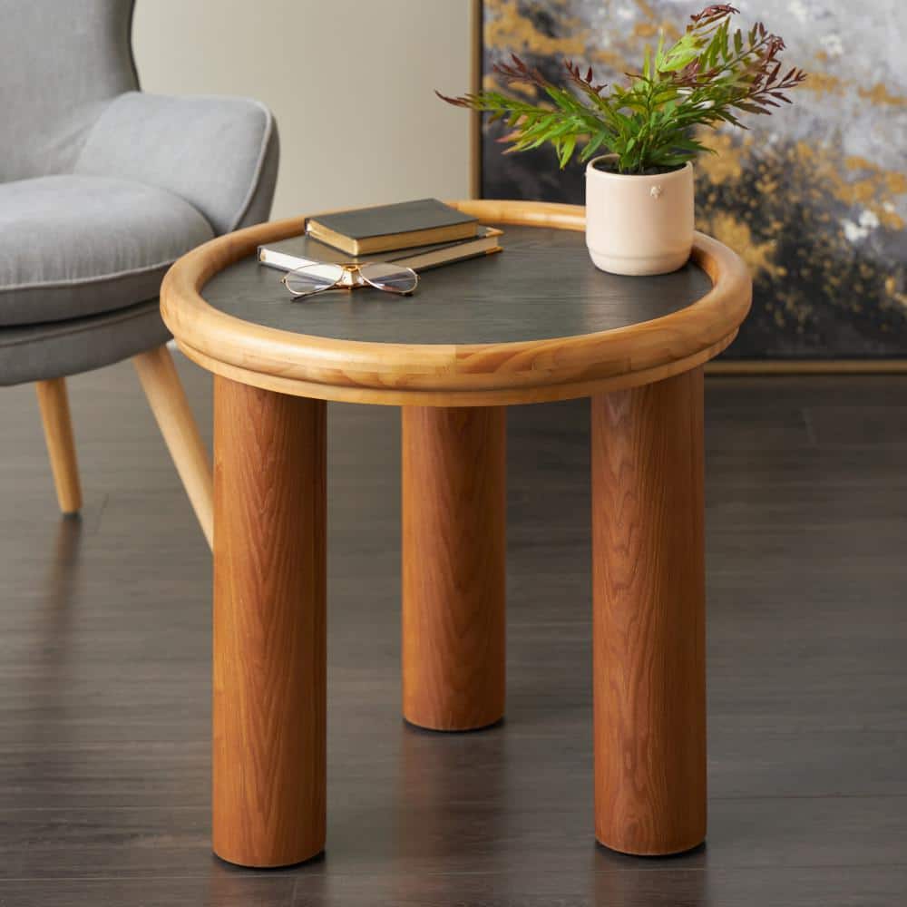 Litton Lane 24 in. Brown Round Wood Handmade Round Coffee Table with ...