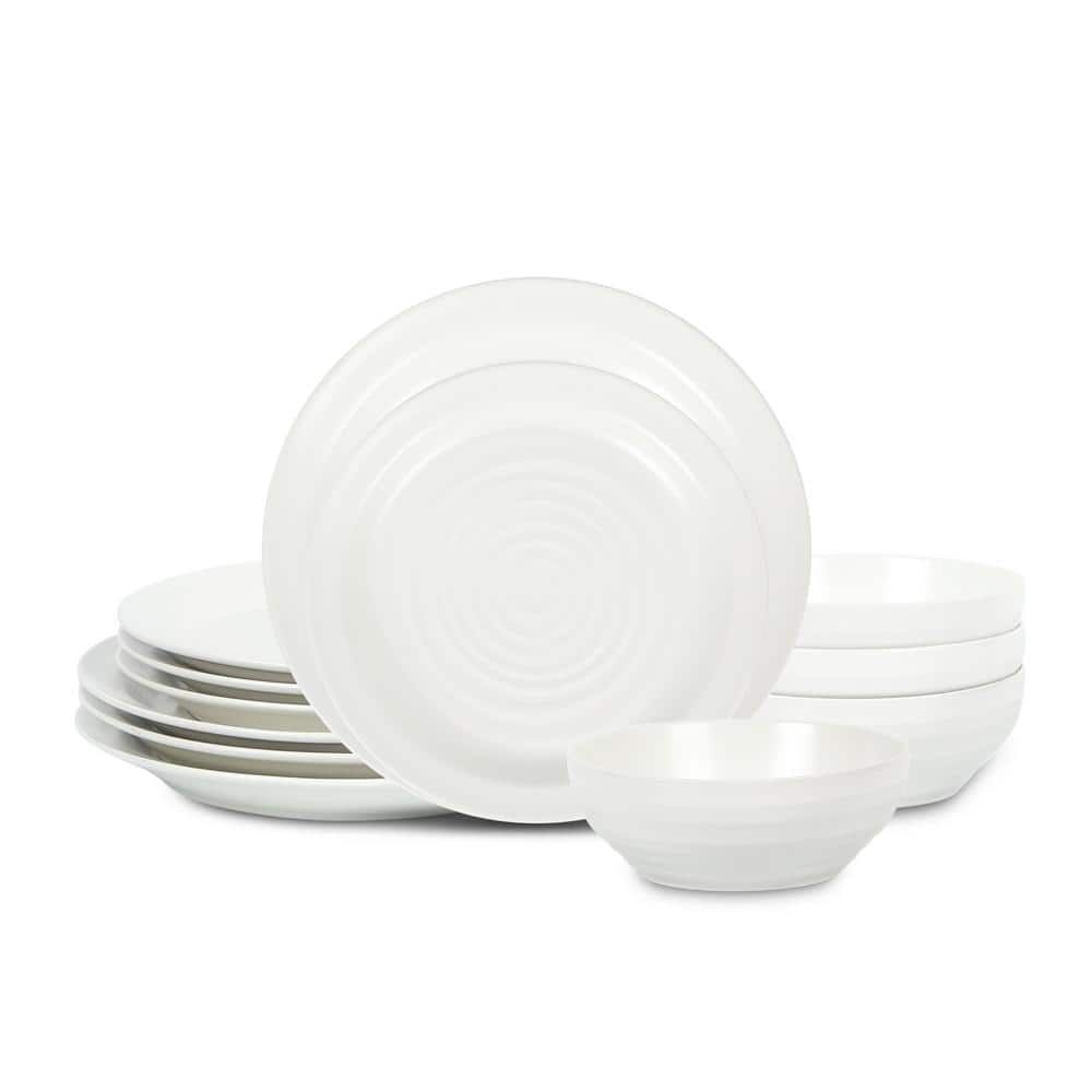 STONE LAIN Orbit 12-Piece White Stoneware Dinnerware Set (Service for 4 ...