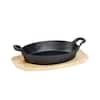 2-Piece Oval Sizzler Set 9 in. Pre-Seasoned Cast Iron w/ Wood Trivet ...