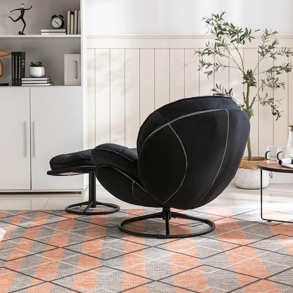 Unbranded Black Velvet Accent Chair With Ottoman WSJW67641181