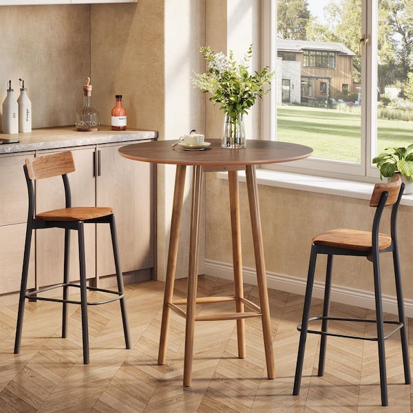 BYBLIGHT Kearsten 39.3 in. H Brown Round Bar Table Seats 2 BB-HL0298JF ...
