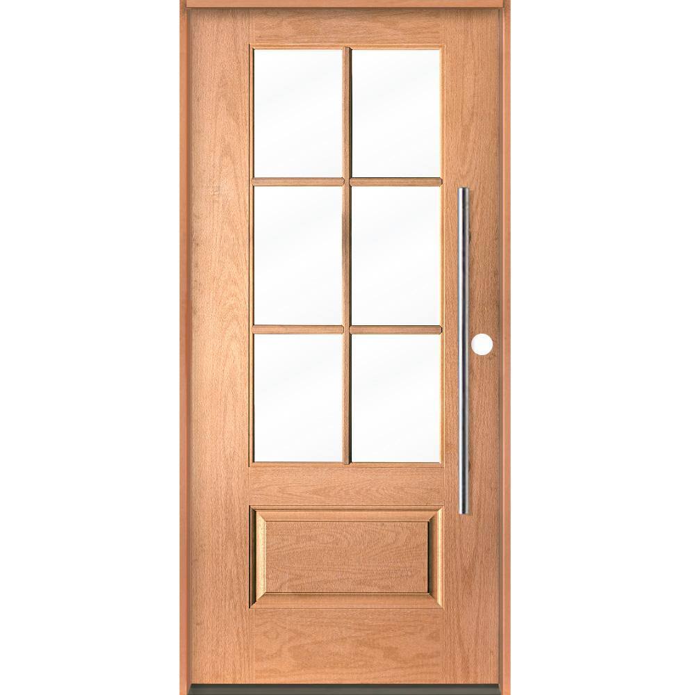 Krosswood Doors Farmhouse Faux Pivot 36 in. x 79 in. 6-Lite Left-Hand/Inswing Clear Glass Teak ...