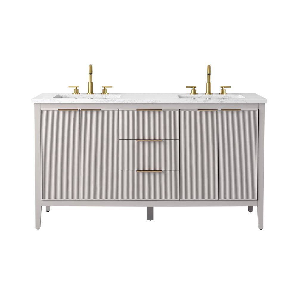 SUDIO Emma 60 in. W Bath Vanity in Taupe with Engineered Stone Top in ...