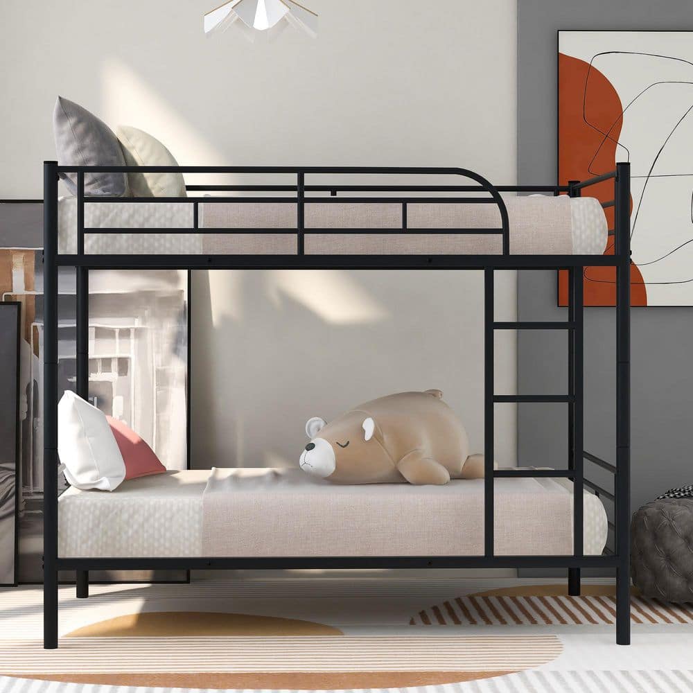Harper & Bright Designs Black Twin Over Twin Size Metal Frame Bunk Bed ...