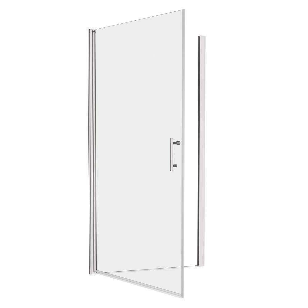 28 in. W x 72 in. H Pivot Semi-Frameless Shower Door in Chrome Finish with Clear Tempered Glass ...
