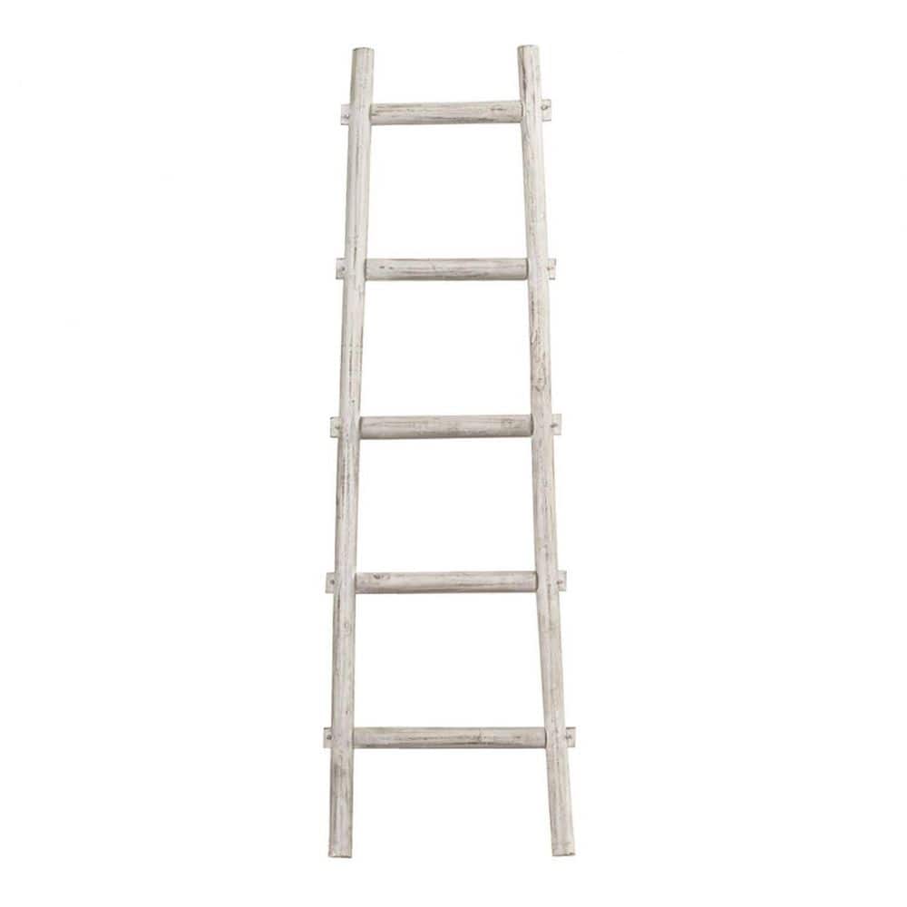 HomeRoots Mariana 5 Step White Decorative Ladder Shelve Wooden Wall Art ...