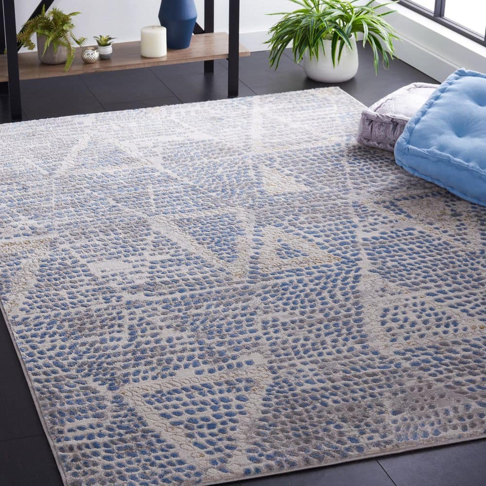 SAFAVIEH Palma 5 ft. x 8 ft. Beige/Blue Spotted Triangle Print Area Rug ...