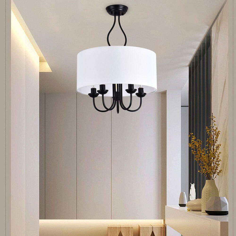 PAKOKULA Modern 17.72 in. 5-Light Matte Black Dimmable Semi-Flush Mount ...
