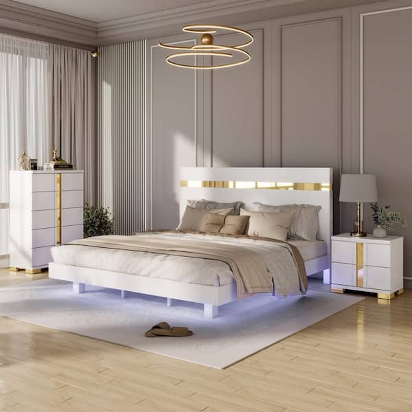 Furniture of America Nina 3-Piece Contemporary White Wood Full Platform ...