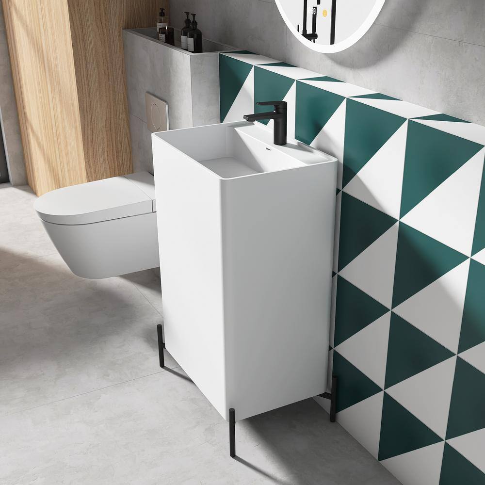 MEDUNJESS 24 in. x 17 in. Rectangle Composite Stone Solid Surface Pedestal Bathroom Sink in ...