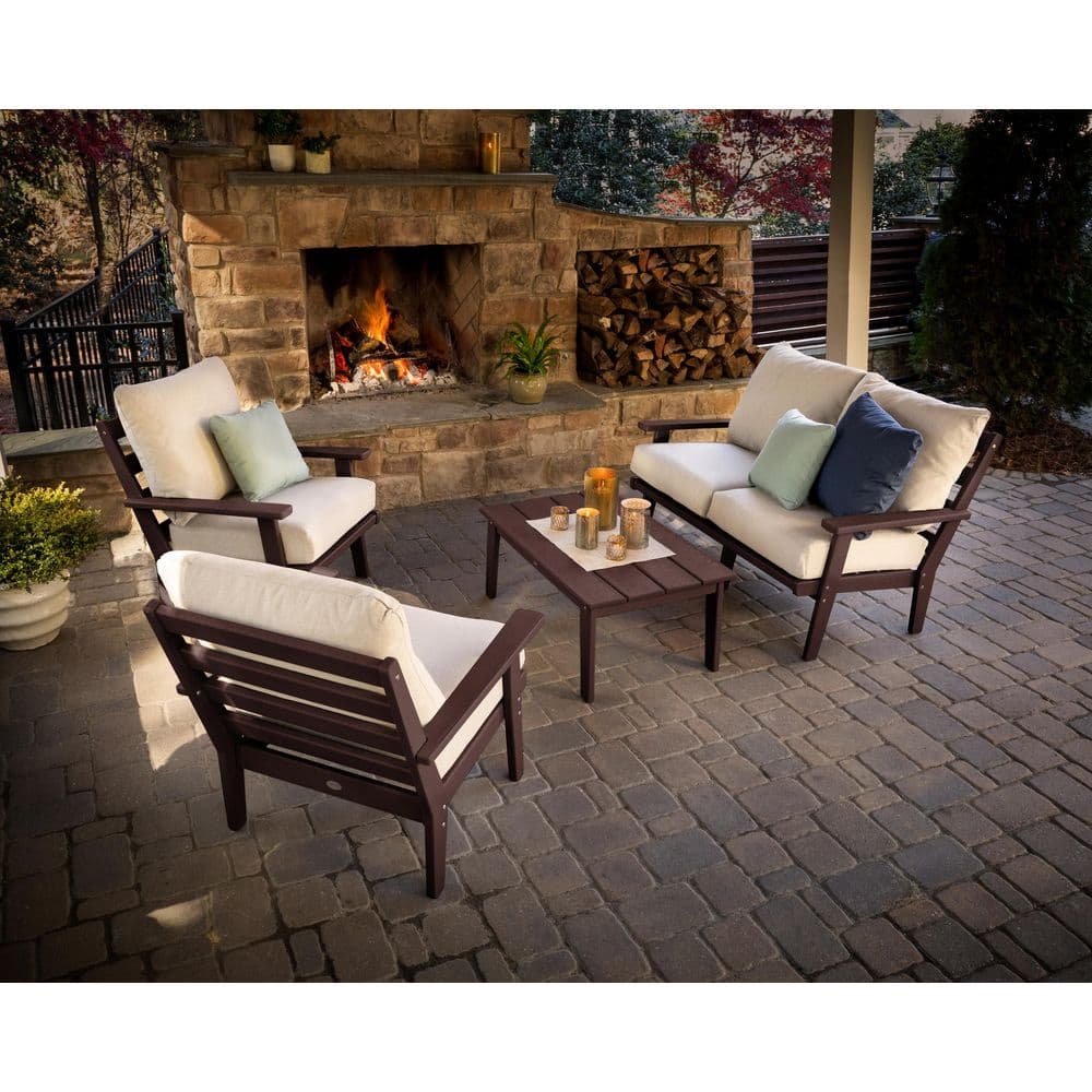 POLYWOOD Grant Park Mahogany 4-Piece Plastic Deep Seating Conversation ...