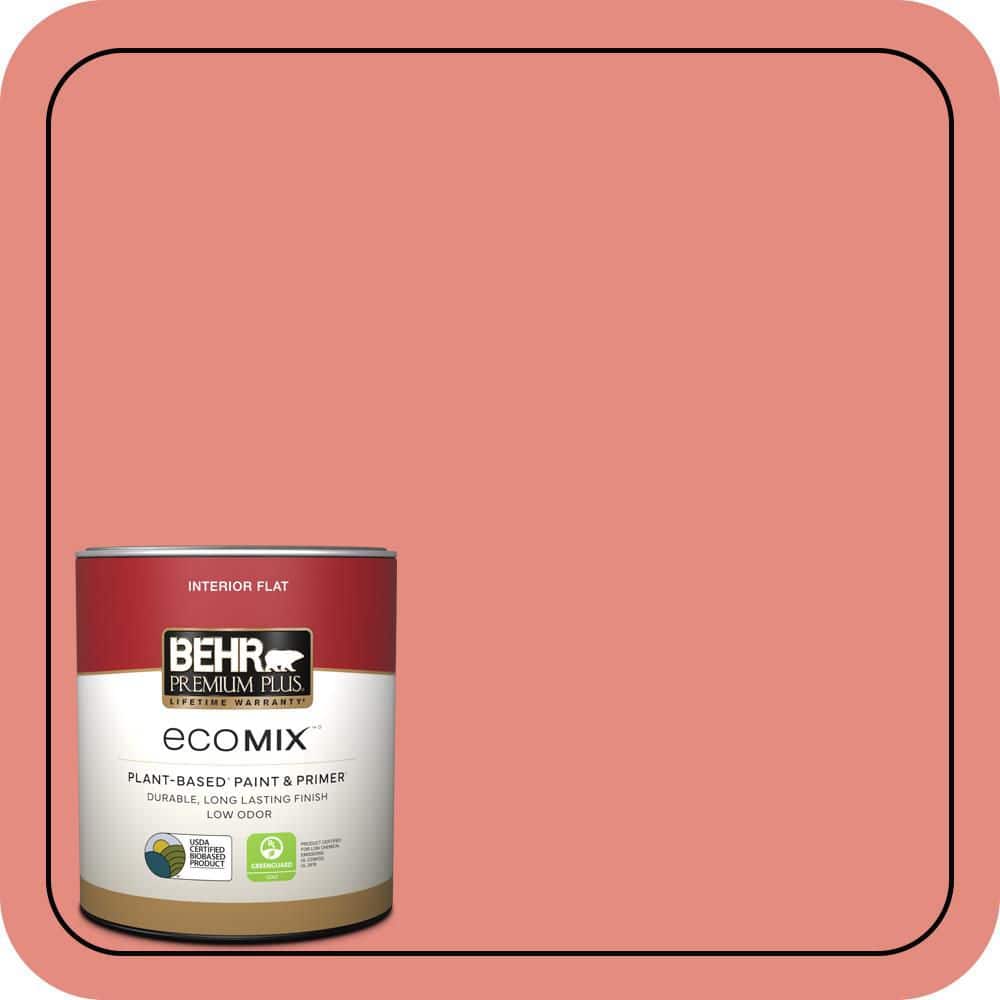 BEHR PREMIUM PLUS 1 qt. #190D-5 Peony Pink Flat EcoMix Plant-Based ...
