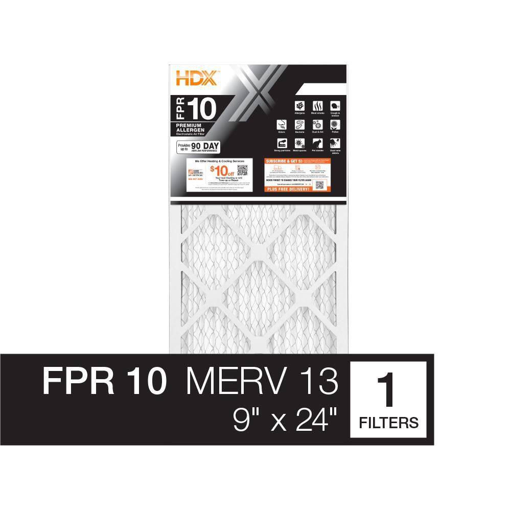 HDX 9 in. x 24 in. x 1 in. Premium Pleated Air Filter FPR-10, MERV-13 ...