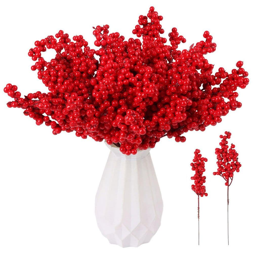 30 PCS Large Red Berry Stems, 10.6 in./9 in. Holly Berry Picks for ...
