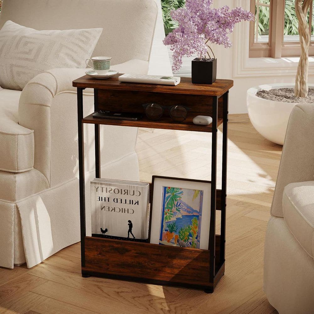 Rustic Brown 18 in. x 24.5 in. Wood Freestanding Magazine Rack ...