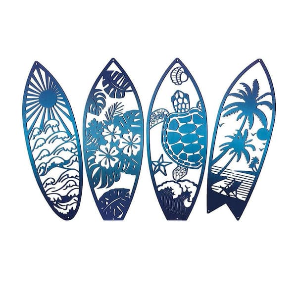 4-Pieces Metal Surf Board Wall Decor, Summer Wall Decor for Outdoor ...