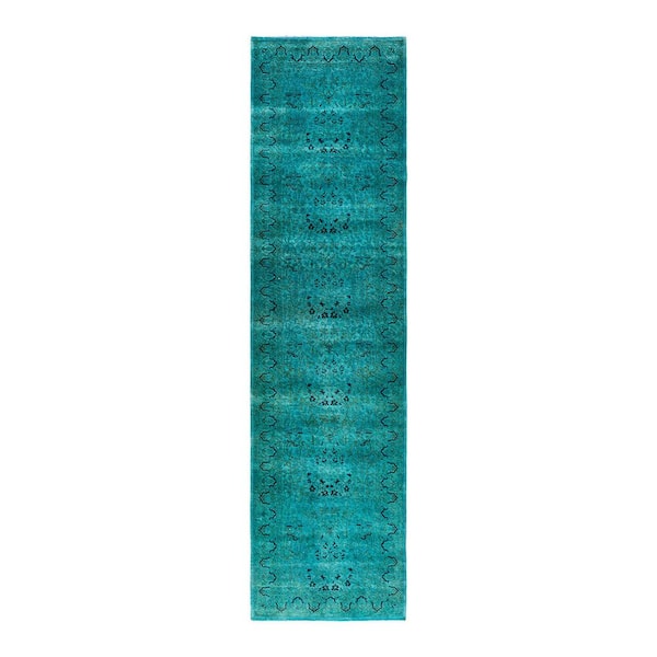 Chloe & Olivia Home Overdyed Blue 3 ft. x 10 ft. Solid Wool Indoor ...