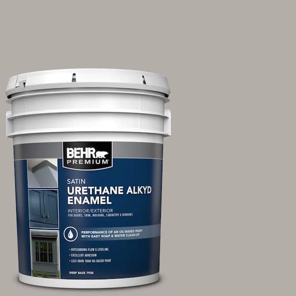 BEHR PREMIUM 5 gal. #T17-09 Laid Back Gray Urethane Alkyd Satin Enamel ...