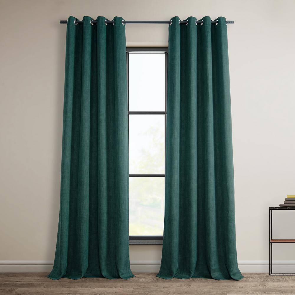 Exclusive Fabrics & Furnishings Slate Teal Green Faux Linen Grommet Room Darkening Curtain - 50 ...