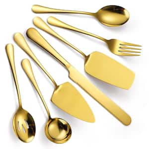 7-Piece Rose Gold Stainless Steel Flatware Serving Set Catering Utensil ...