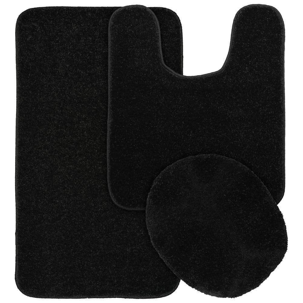 Garland Rug Gramercy Black Solid Polypropylene 3-Piece Bath Mat Set ...