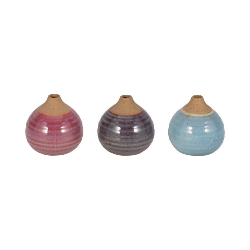 Liv & Skye 4 in. Multi Color Ceramic Glazed Bud Decorative Vase (Set of ...