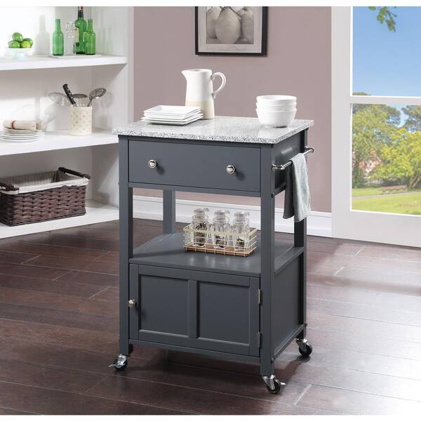 OS Home and Office Furniture Farmhouse Gray Painted Kitchen Cart with ...