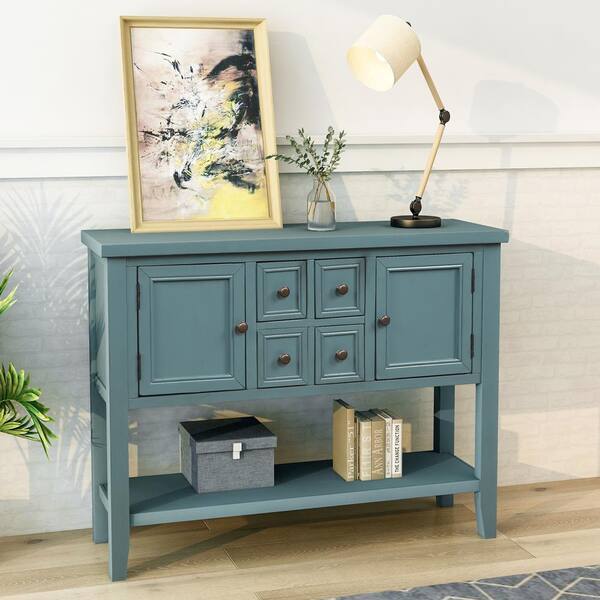 Harper & Bright Designs 46 in. L Dark Blue Rectangle Wood Console Table ...