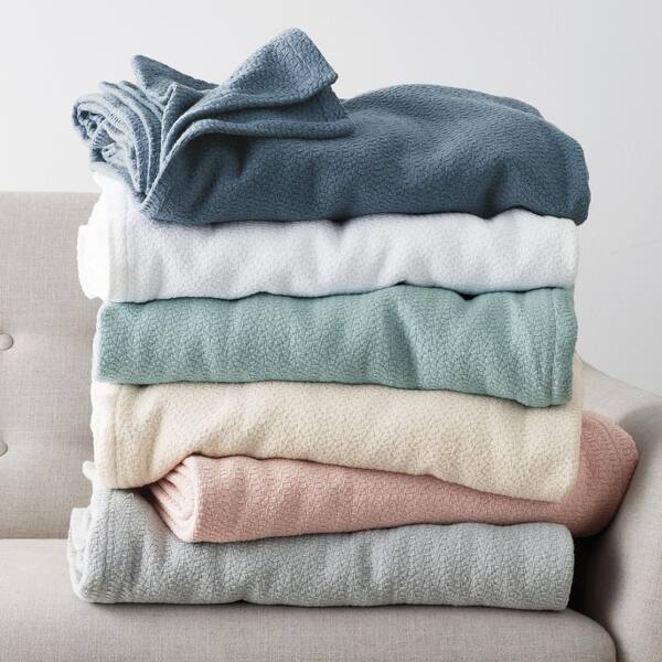 The Company Store Organic Cotton Shadow Blue Solid Queen Woven Blanket 85021 Q SHDWBLUE