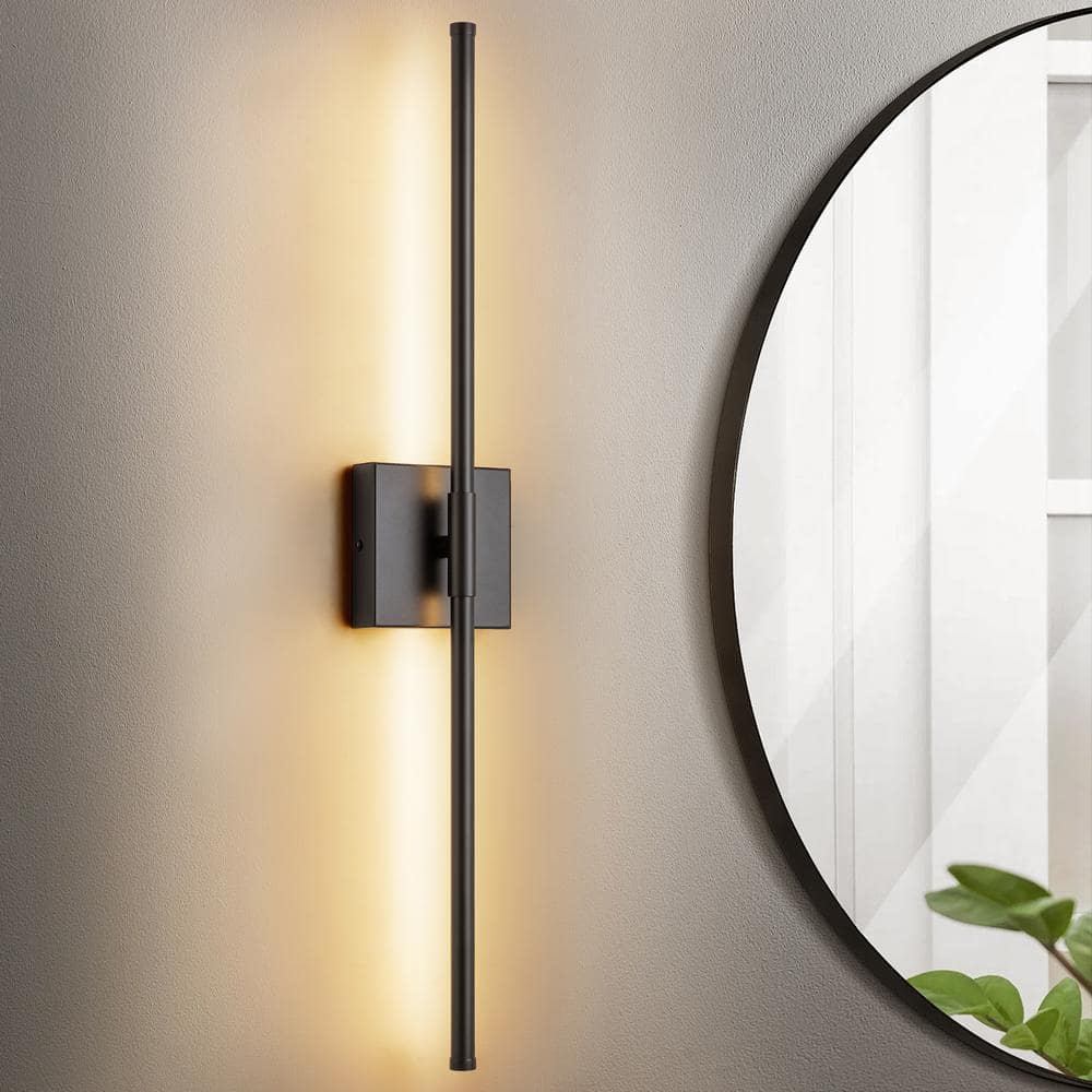 RRTYO Byers 27.5 in. 1-Light Black Linear Wall Sconce 3000K Warm Light ...