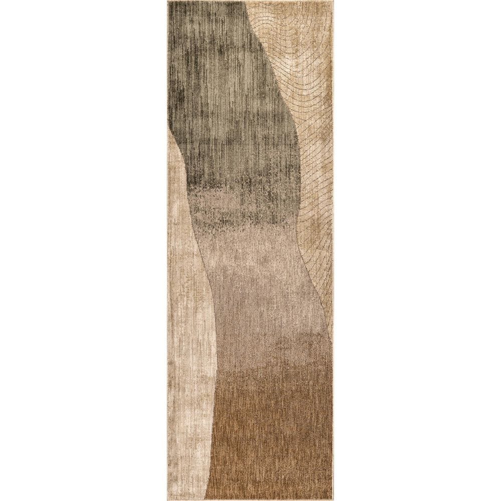 RUGS USA Faela Abstract Fringe Light Brown 3 ft. x 8 ft. Indoor/Outdoor ...