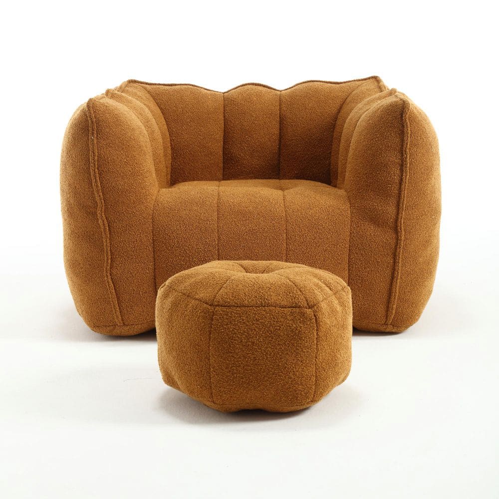 JUJABU Brown Polyester Boucle Comfort Lounger High Back Bean Bag Chair ...